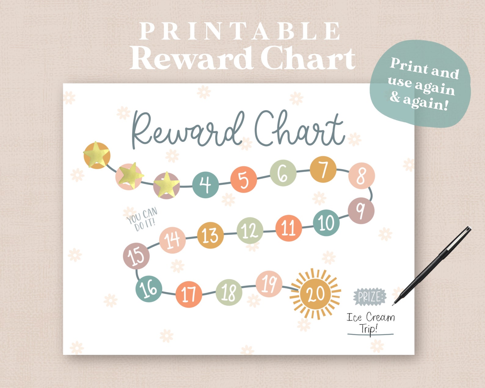 Printable Reward Chart Kids Sticker Chart Prize Chart - Etsy