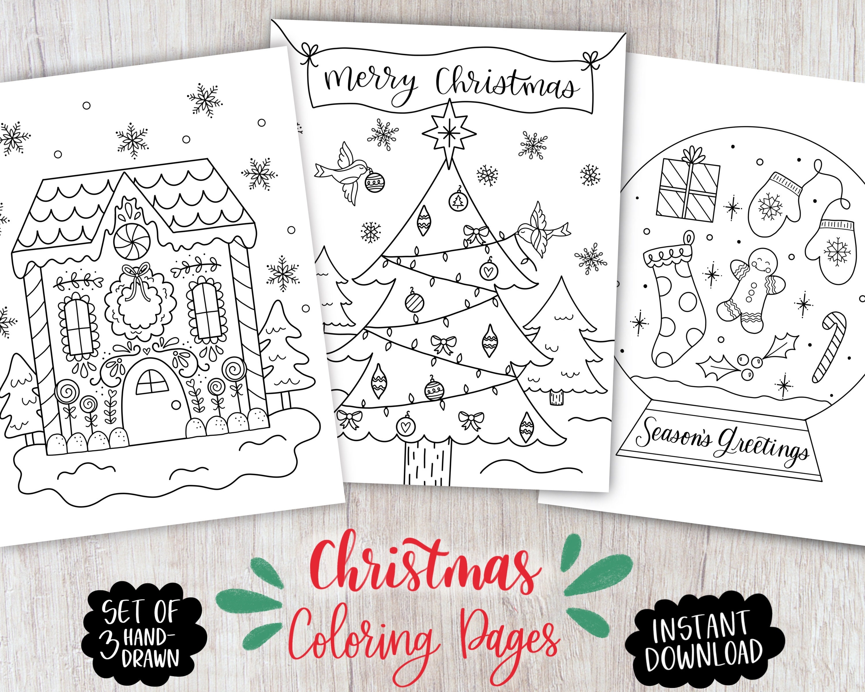 Christmas Coloring Pages Set of 3 Printable Coloring | Etsy