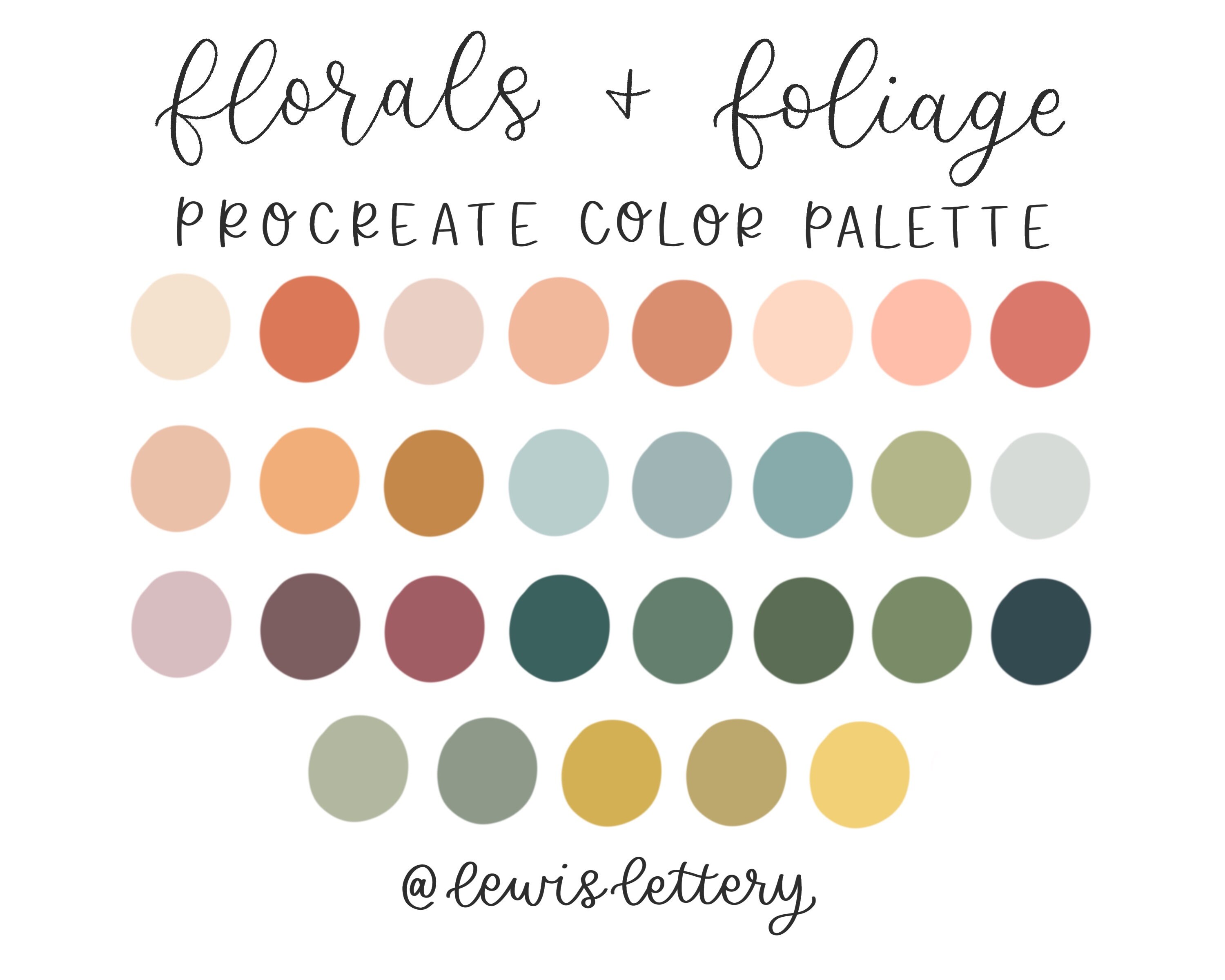 Digital Color Palettes Swatches Instant Download Greenery Procreate 