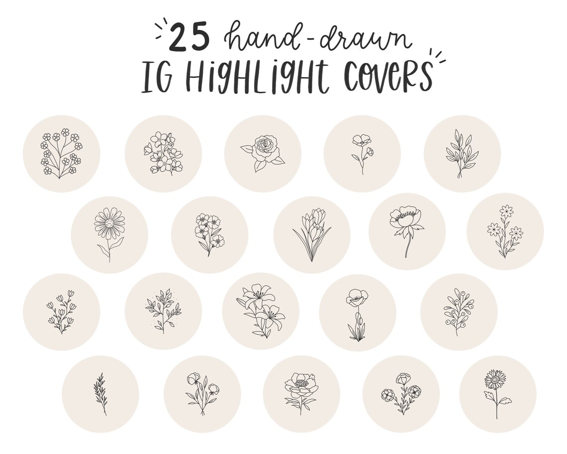 Botanical Instagram Highlight Covers, Set of 25 Hand-drawn Icons ...