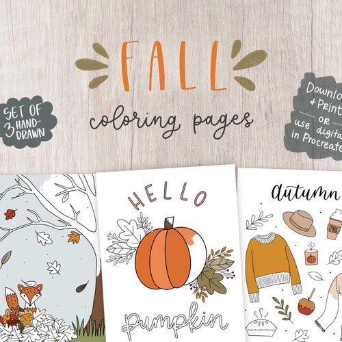 FALL COLORING PAGES Hand Drawn Printable Digital Coloring - Etsy