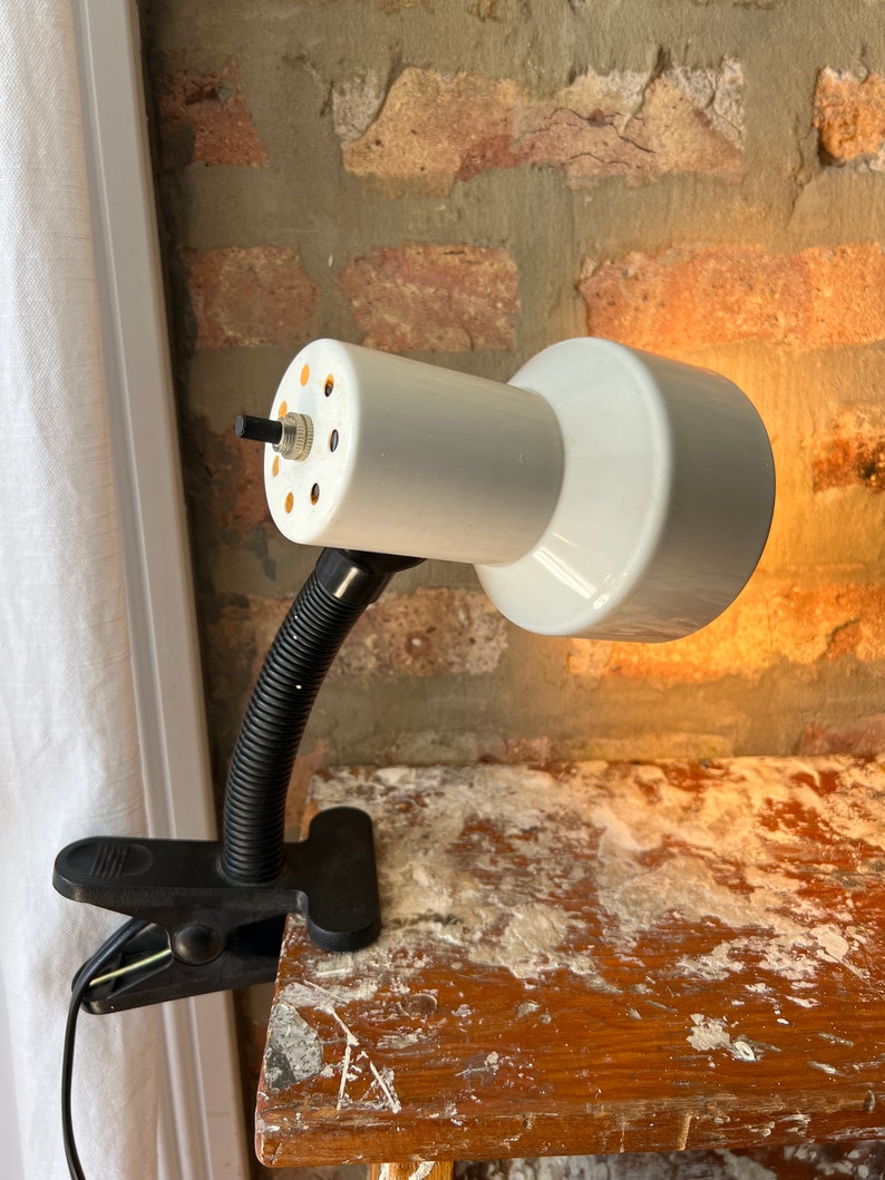 Vintage White Gooseneck Clip-on Lamp - Etsy