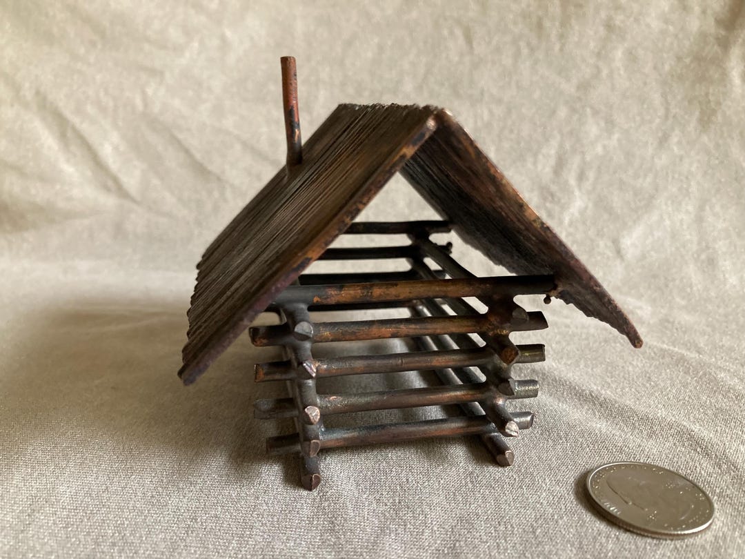 Copper Miniature House, Cabin, Cottage, Rustic, Hand-made, Chimney ...