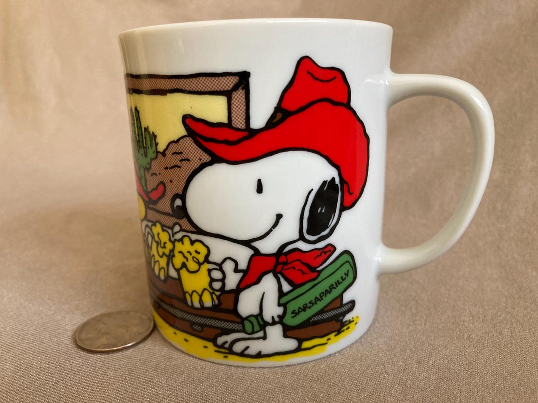 Snoopy Western Mug, Woodstock, Cowboy Snoopy, “pardner”, Peanuts, Rare ...