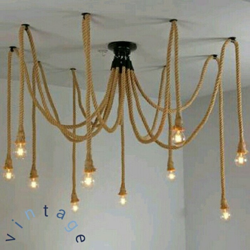 Customizable rustic rope ceiling pendant lighting fixture e27 | Etsy