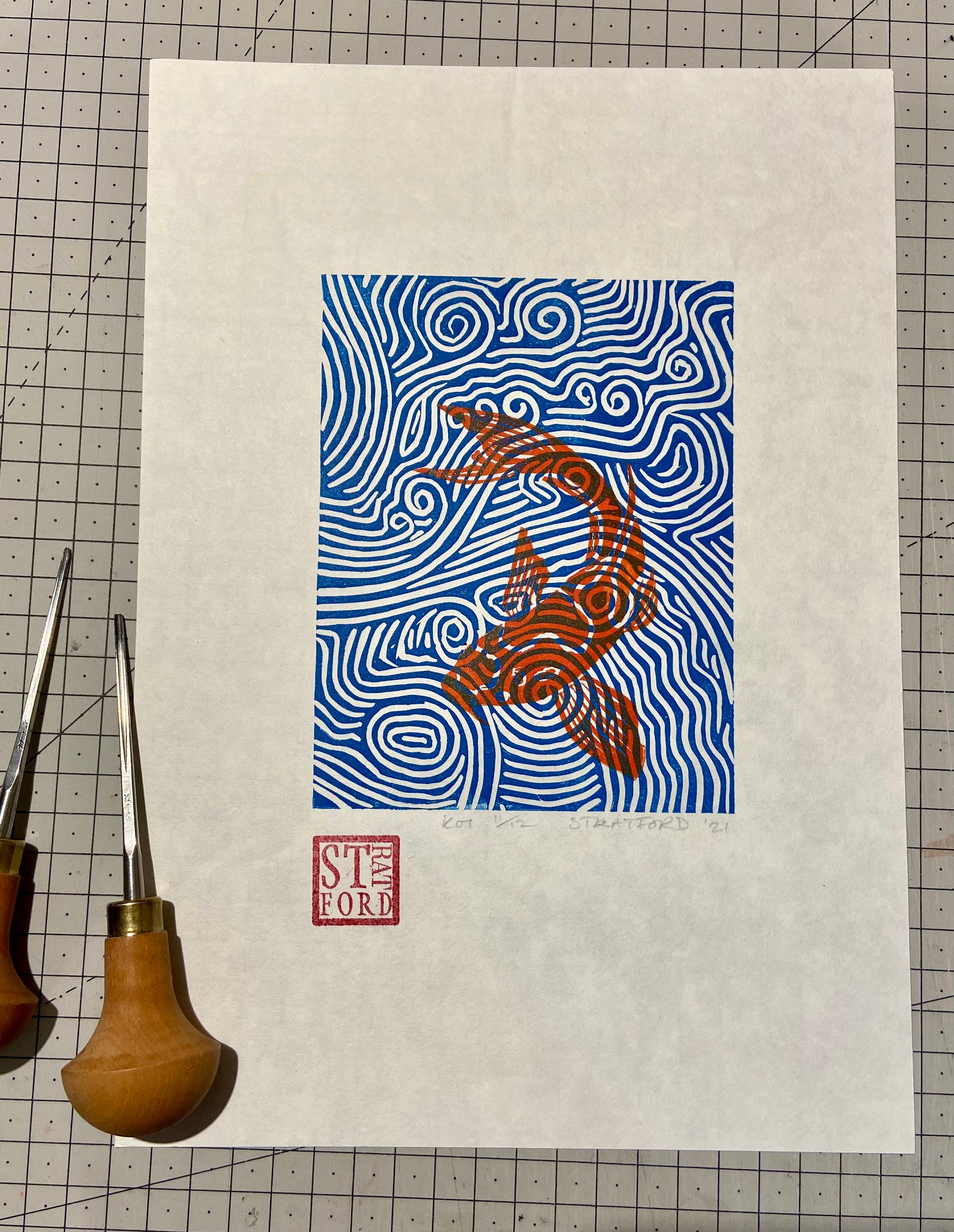 Koi Pool Lino Print by Andrew Stratford - Etsy