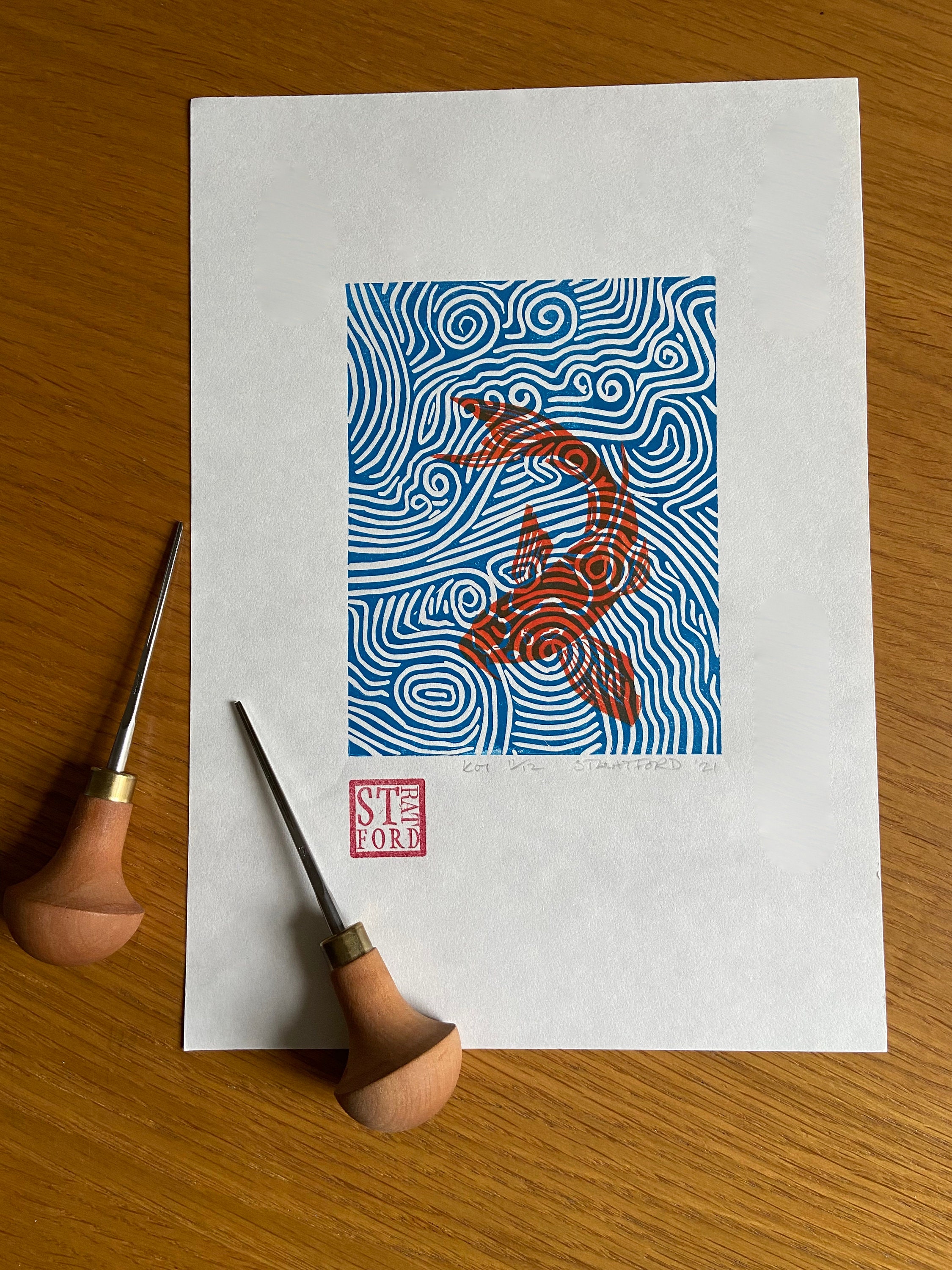 Koi Pool Lino Print by Andrew Stratford - Etsy