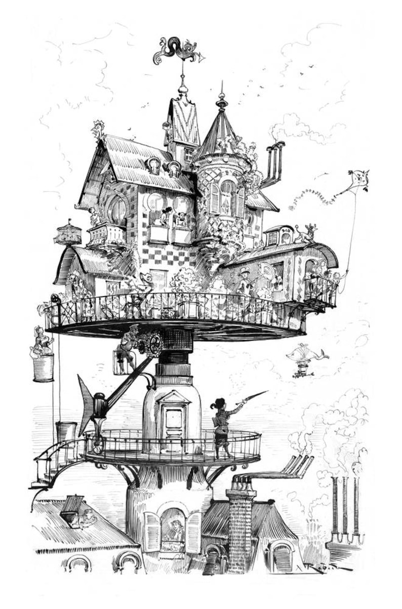 Flying House Drawing - Etsy