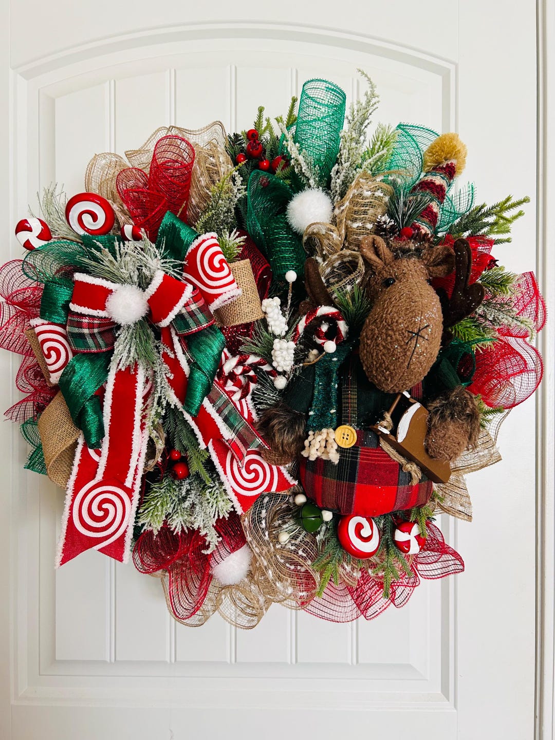 Christmas Moose Wreath, Moose Christmas Wreath, Moose Sled Wreath ...