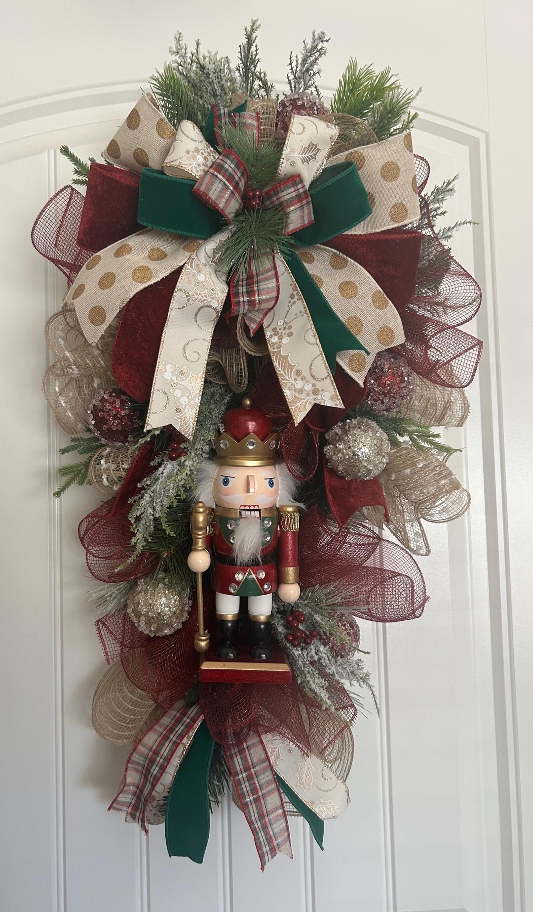 Christmas Nutcracker Teardrop Swag: Rhinestone Crown, Burgundy Decor - Etsy