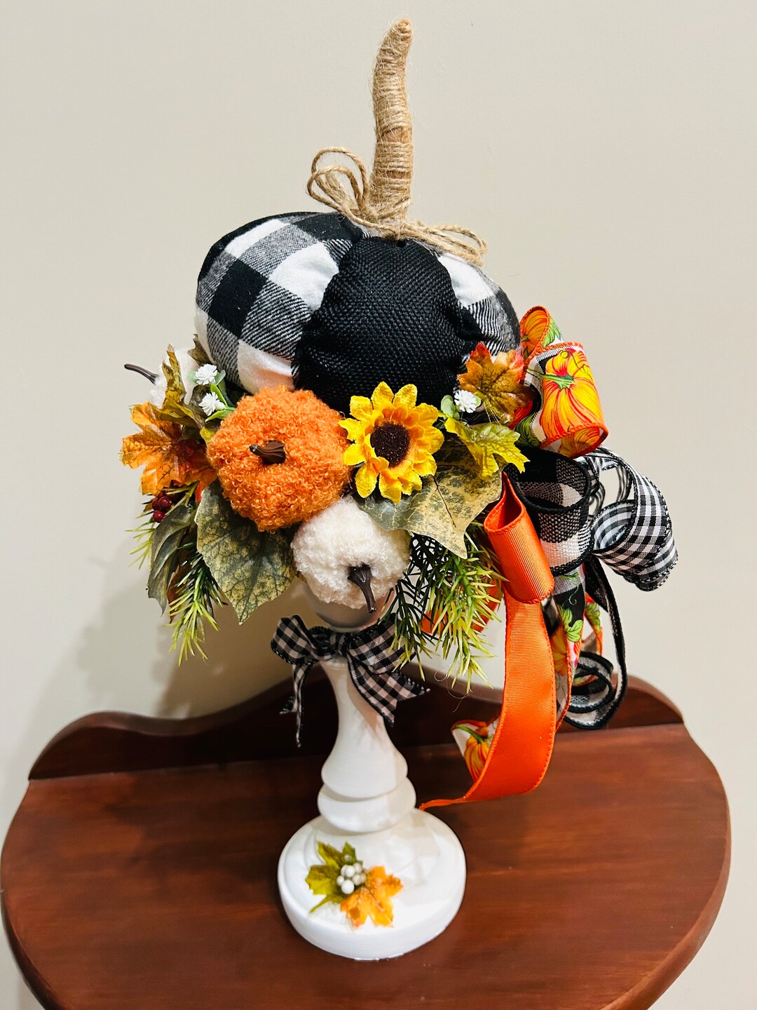 Fall Pumpkin Candlestick Centerpiece, Fall Cottage Candlestick, Fall ...
