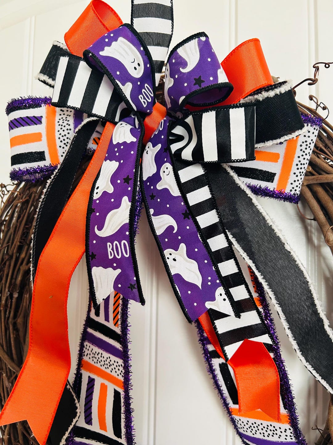 Bow, Halloween Wreath Bow, Fall Bow, Ghost Bow, Black and Purple Bow ...