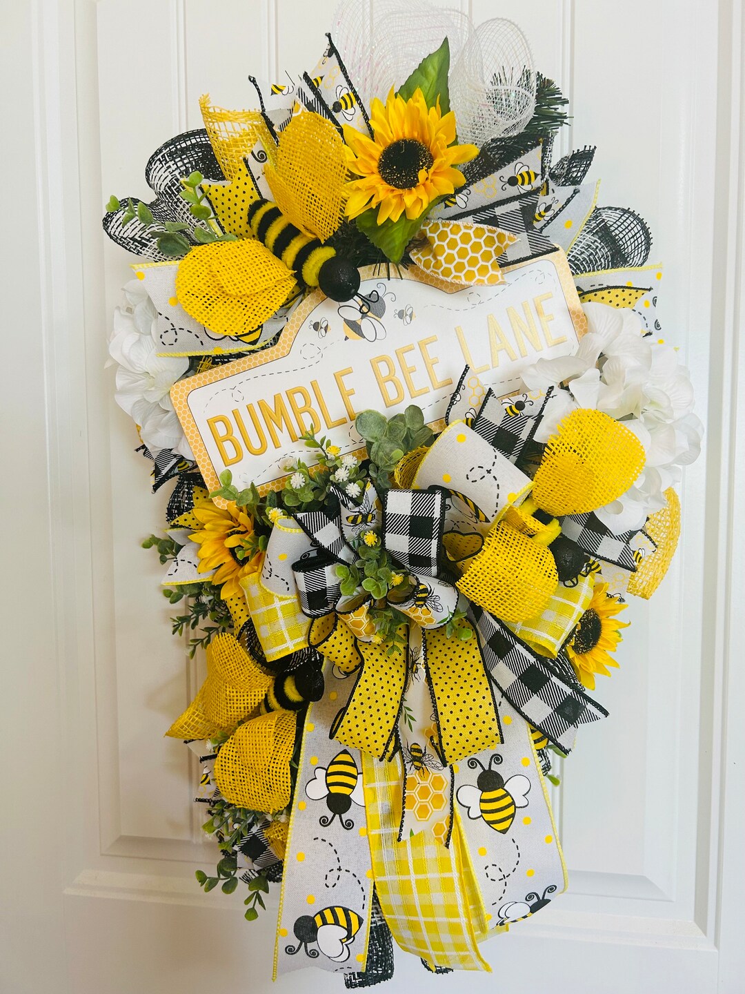 Bumblebee Lane Swag, Summer Bumblebee Swag With Hydrangeas , Bumblebee ...