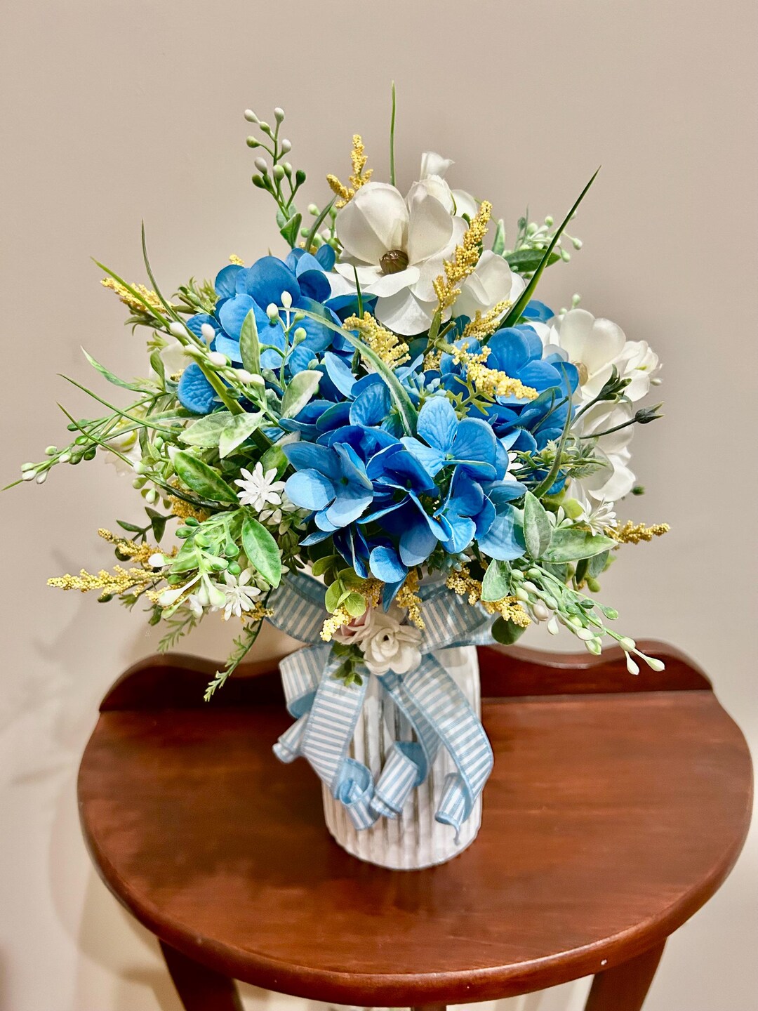 Hydrangea and Cosmos Centerpiece, Hydrangea Candlestick Centerpiece ...