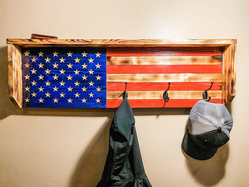 American Flag Coat Rack, Wood American Flag, Patriotic Coat Rack - Etsy