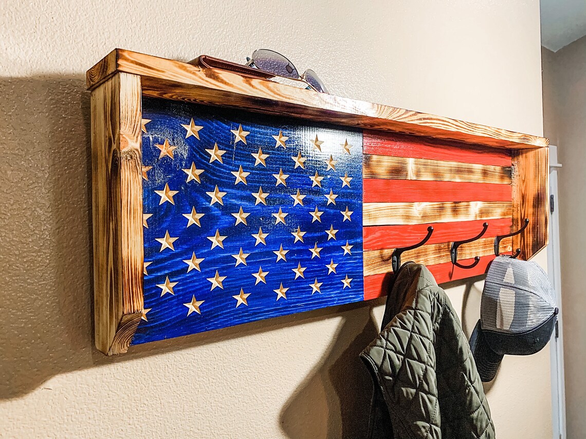 American Flag Coat Rack, Wood American Flag, Patriotic Coat Rack - Etsy