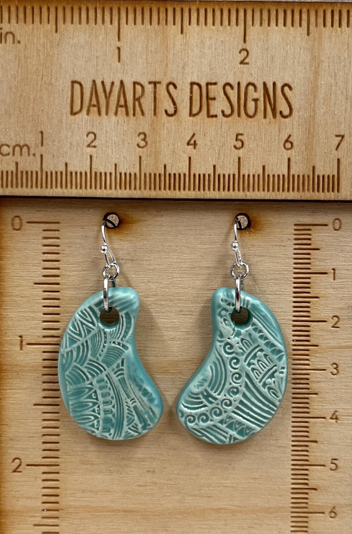 Light Turquoise Curved Drop Ceramic Earrings With Linear Boho Design - Etsy