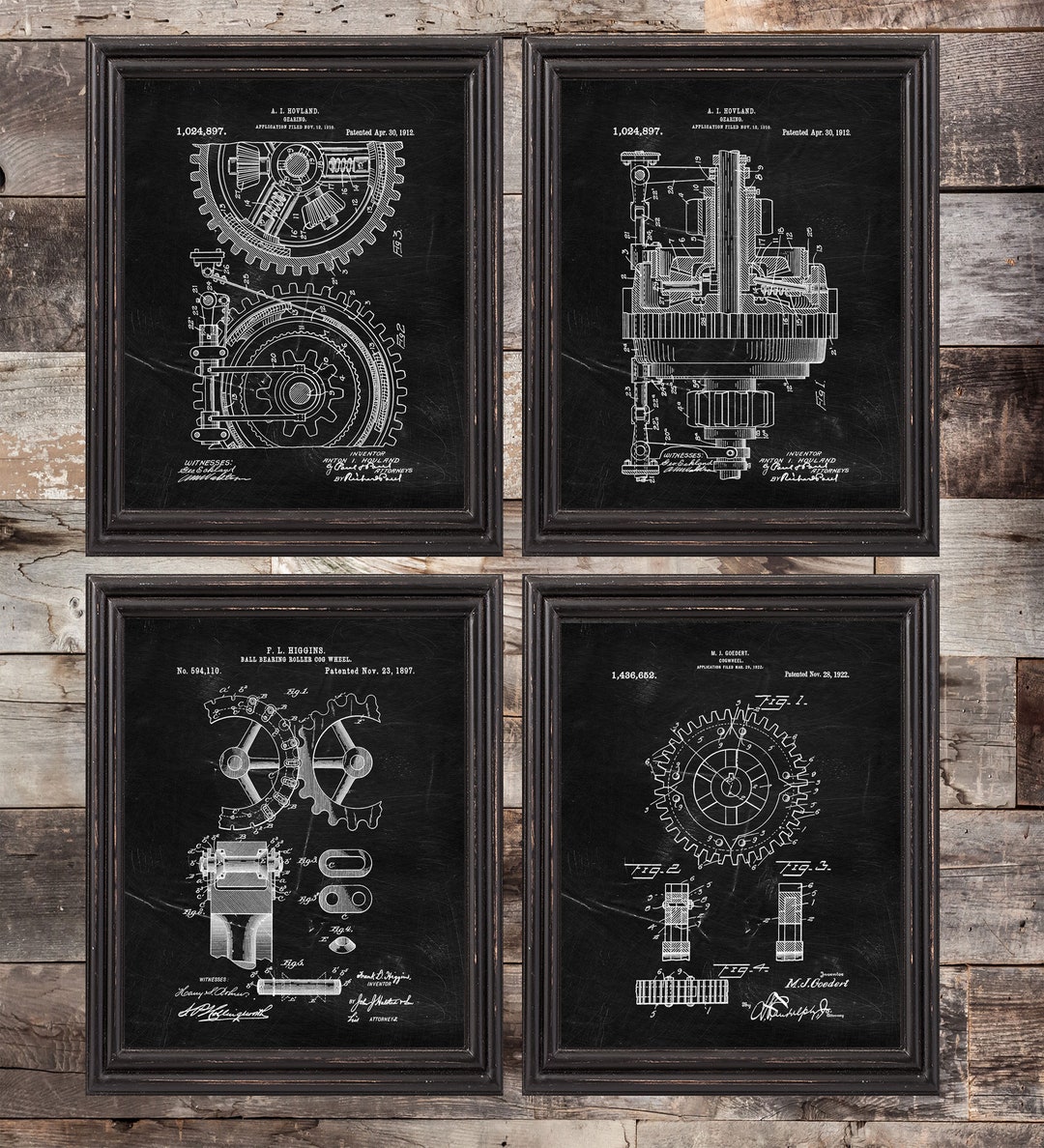 Vintage Cog Gear Patent Print Set of 4,gear Poster,steampunk Cog Wheel ...