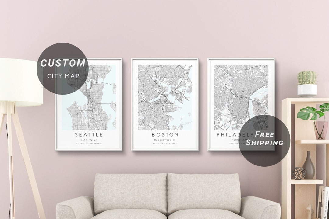 Custom Map Print,custom City Map,map Wall Decor,wall Art Prints,city ...