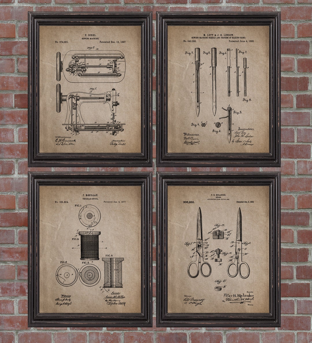 DIGITAL Sewing Machine Patent Print Set of 4,vintage Sewing Needle ...