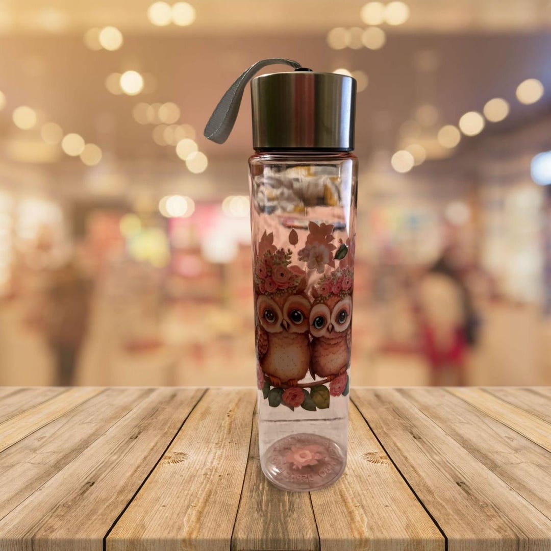 Chic Hydration: 18 Oz Clear Pink Plastic Water Bottle- Owl 6 - Etsy