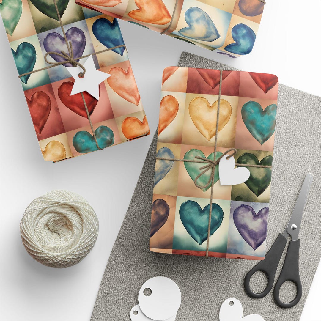 Watercolor Hearts Valentines Day Wrapping Paper - High-definition Print ...