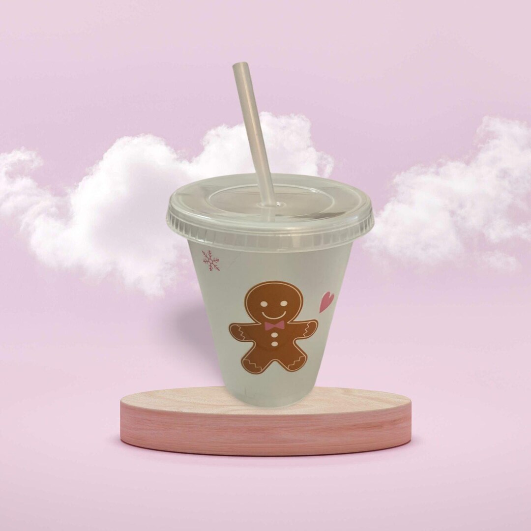 16 Oz Clear Plastic Cup With Lid and Straw- Gingerbread Man - Etsy