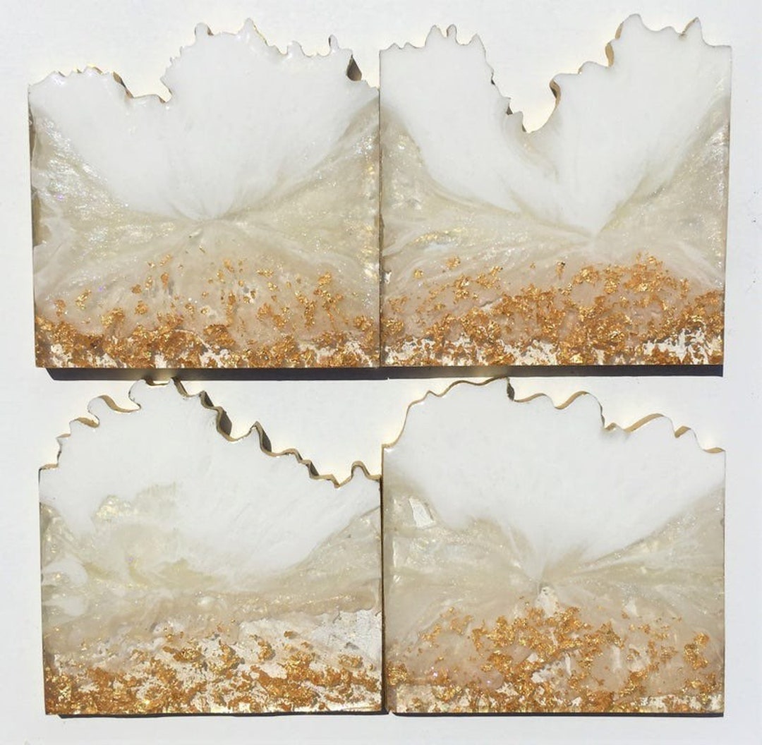White and Gold Agates | Drink Coaster Set | Resin Agate Slices | Agate ...