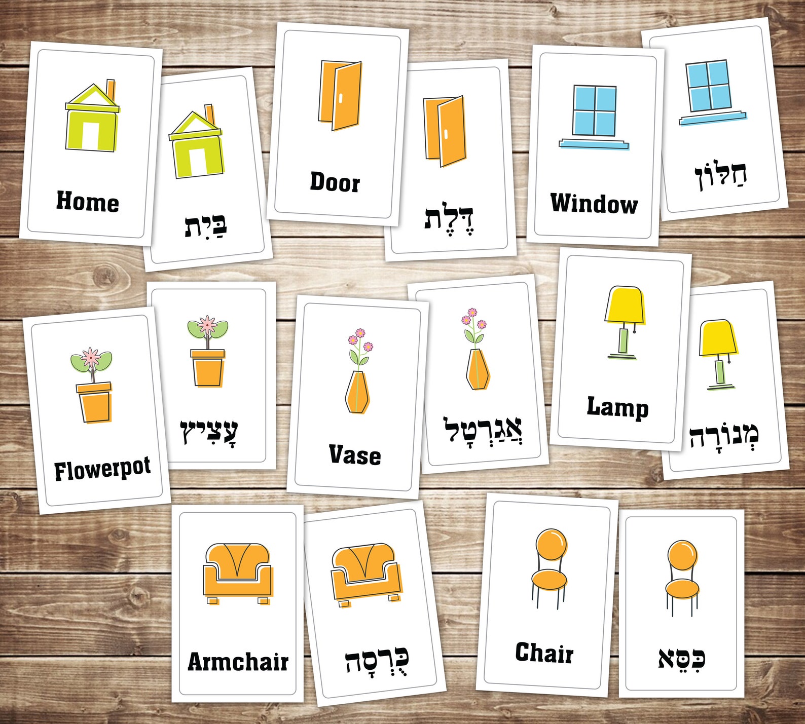 Learn English & Hebrew Household Items With Printable Cards | Etsy