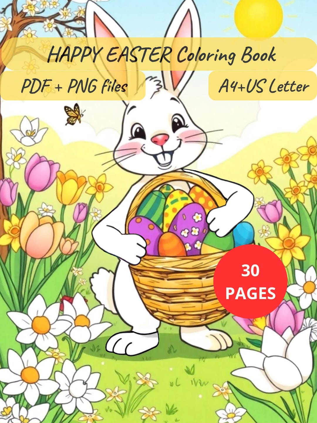 Happy Easter Coloring Book for Kids | Printable PDF US Letter A4 ...
