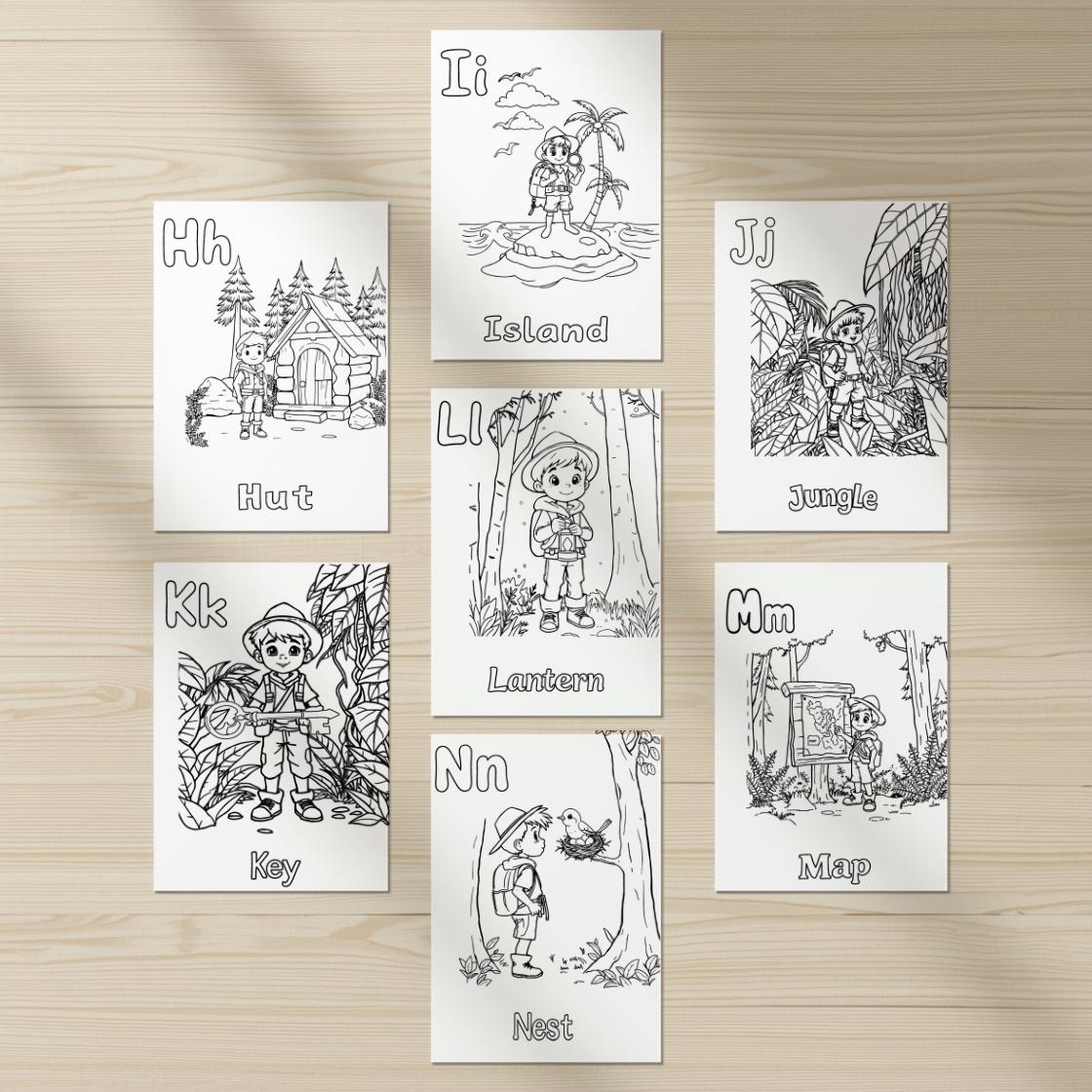 Adventurer Alphabet A-Z Coloring Pages | Explorer Theme Kids ABC Book ...