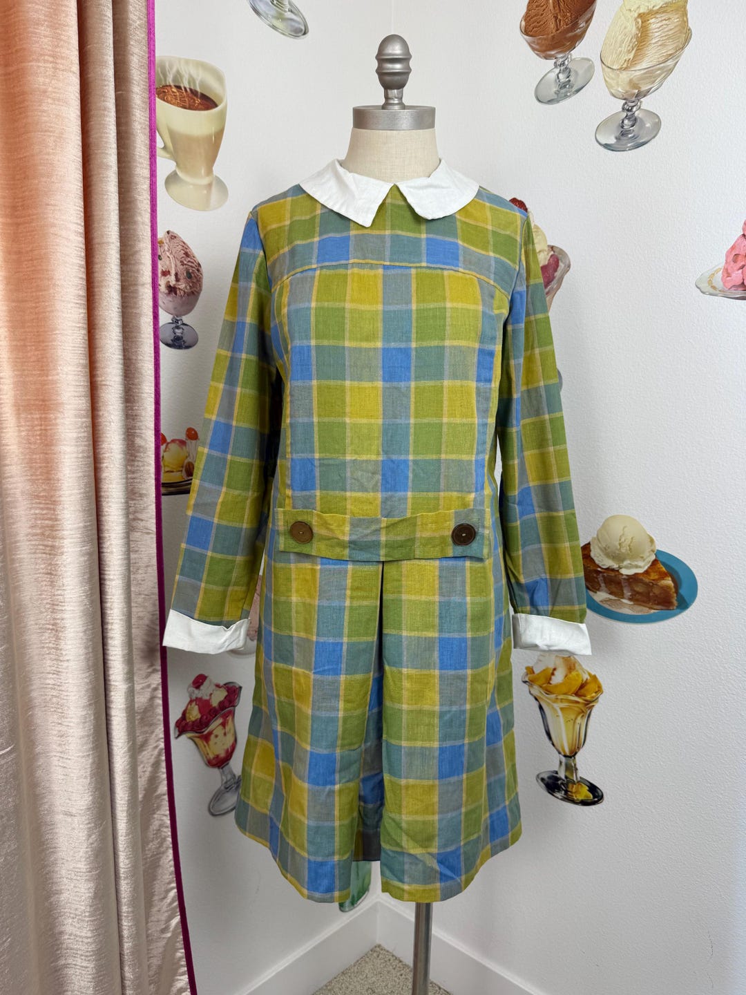 Vintage 60s | Sears Jr. Bazaar | Yellow Green Blue Plaid Scooter Dress ...