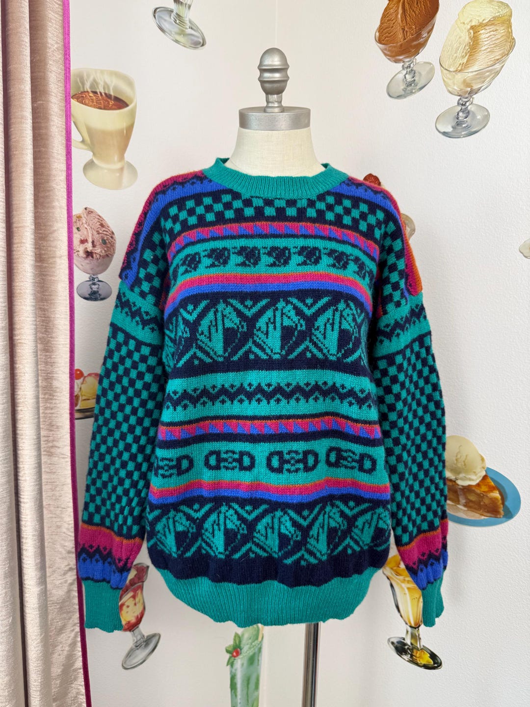 Vintage 80s | Sportific | Coogi Style Knit Sweater Wool Checkered Check ...