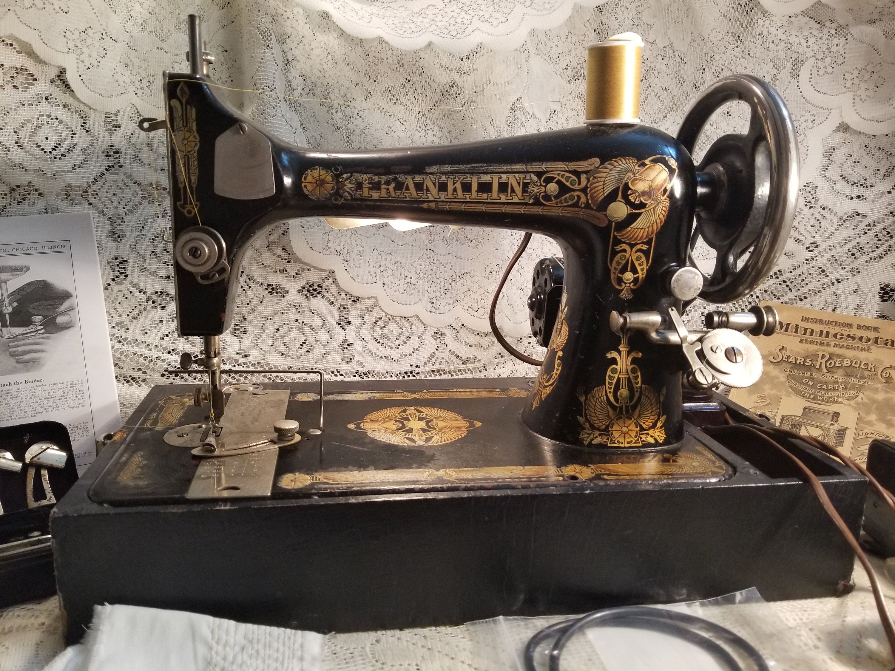Vintage Franklin Sewing Machine With Case Quilting Attachment, Book and ...