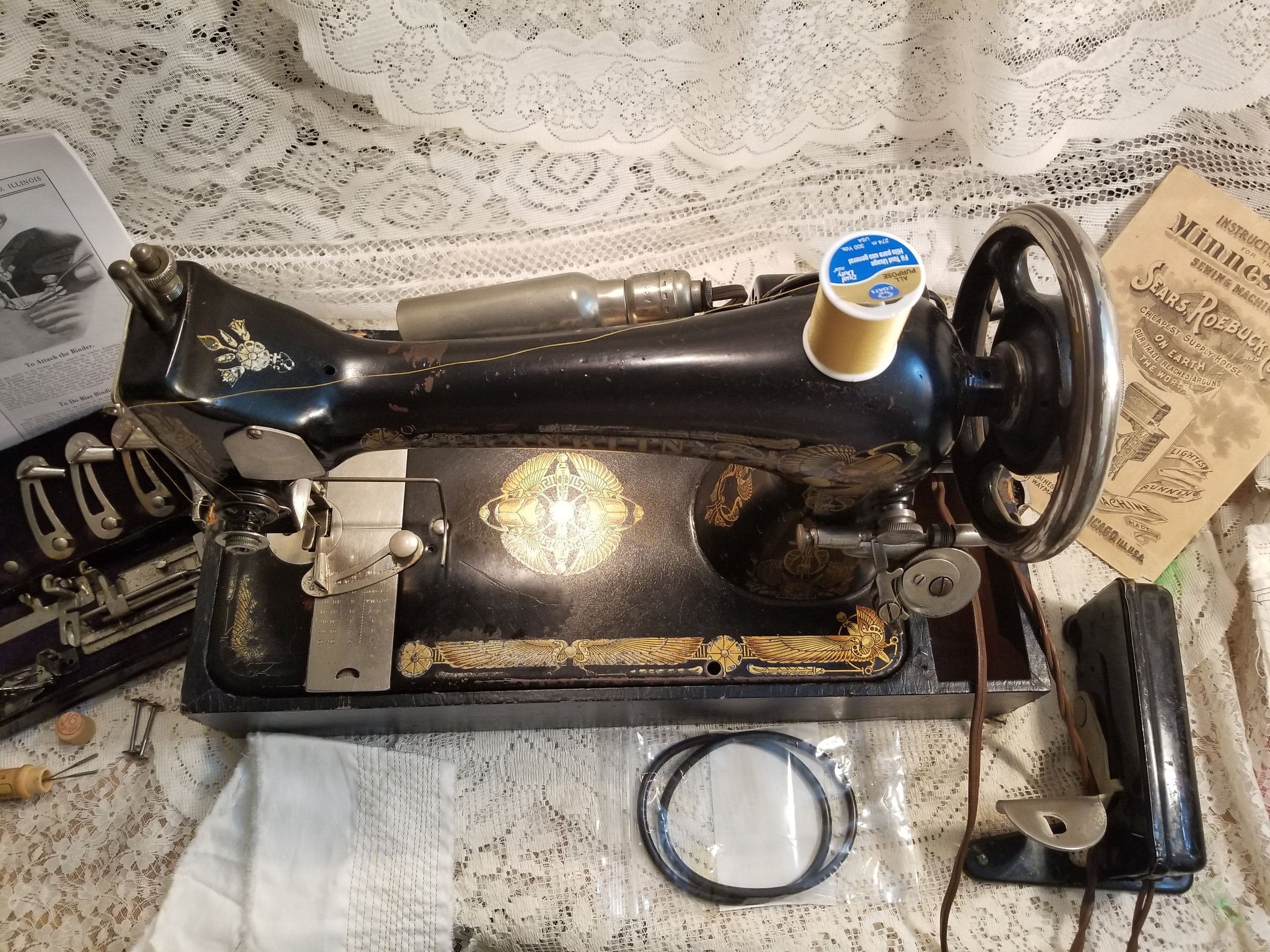 Vintage Franklin Sewing Machine With Case Quilting Attachment, Book and ...