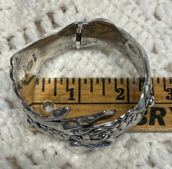 Sterling Silver Flower & Heart Hinged Cuff Bracelet 6… - Gem