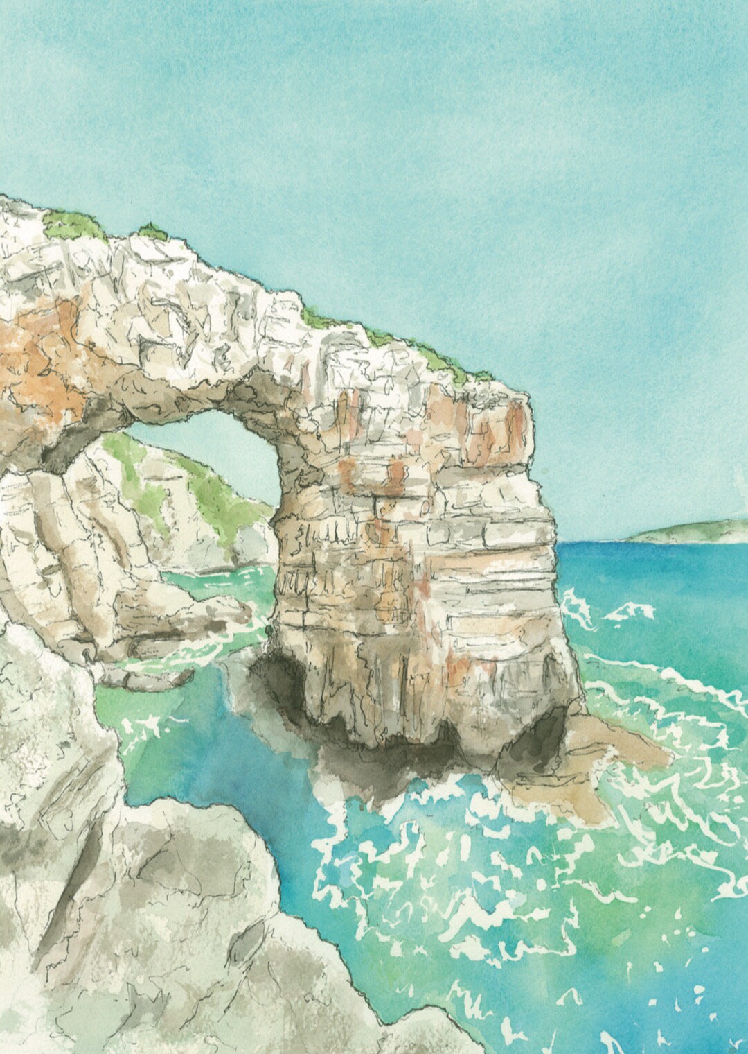 Watercolour Print of Tripitos Arch, Paxos, Greece by Poppy - Etsy