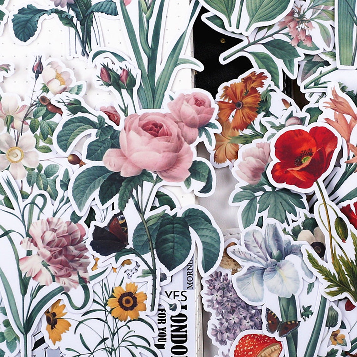 Vintage Floral Stickers | Flower Rose Floral Plants Themed Decorative ...