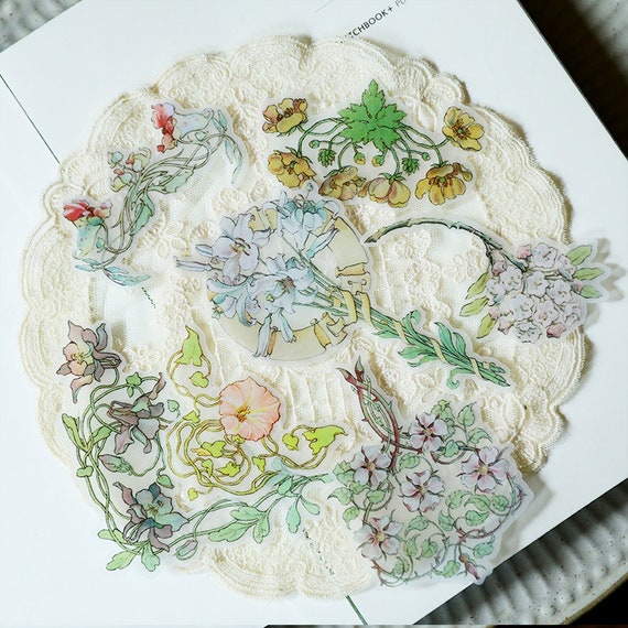 Vintage Flower Vellum Sticker Flower Sticker Clear Thin - Etsy