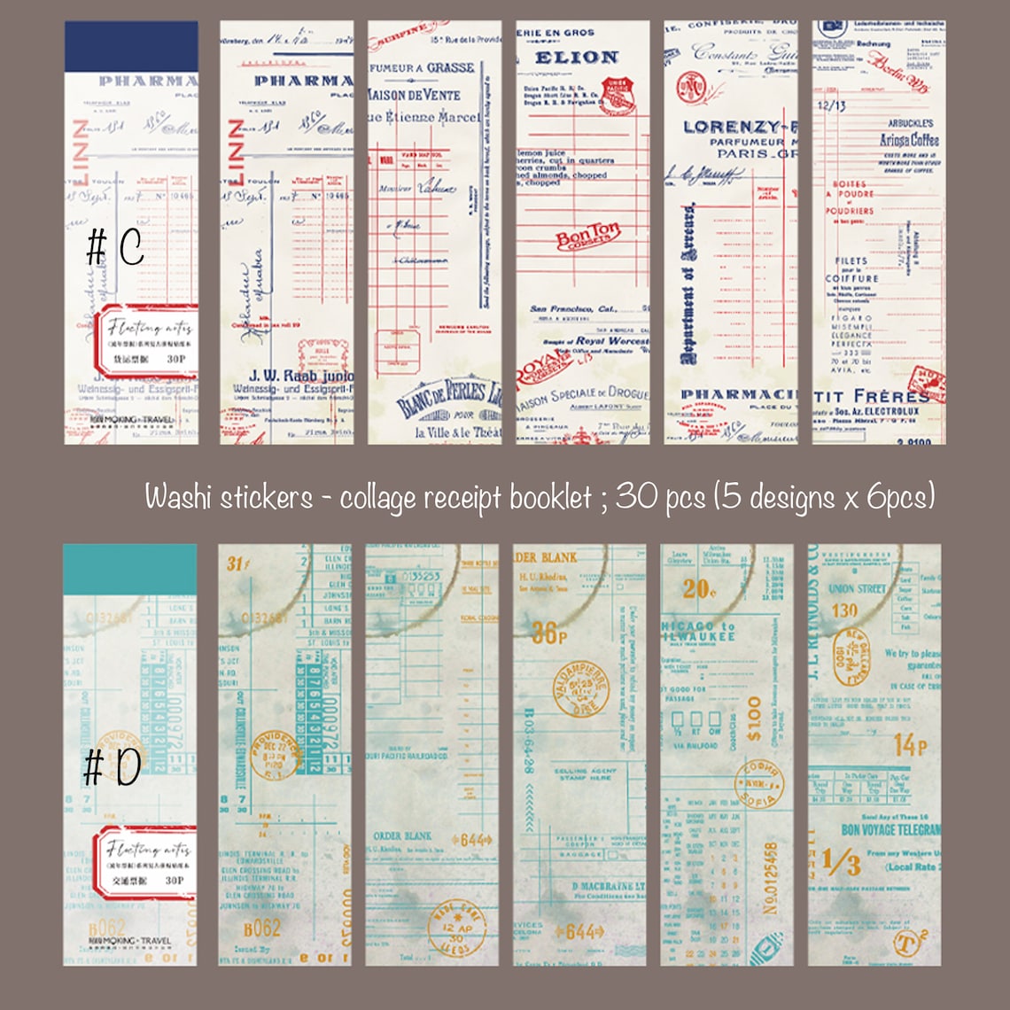 Washi Sticker Collage Receipt Booklet | Assorted Pattern Number Receipt ...