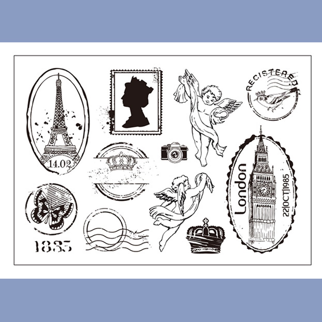Clear Stamp Set / Clear Stamps / Paris, Angel Tower City Postal Postage ...