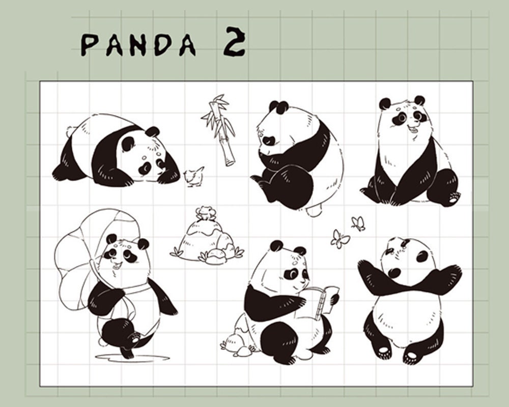 Clear Stamp Set / Clear Stamps /Panda themed black&white | Etsy