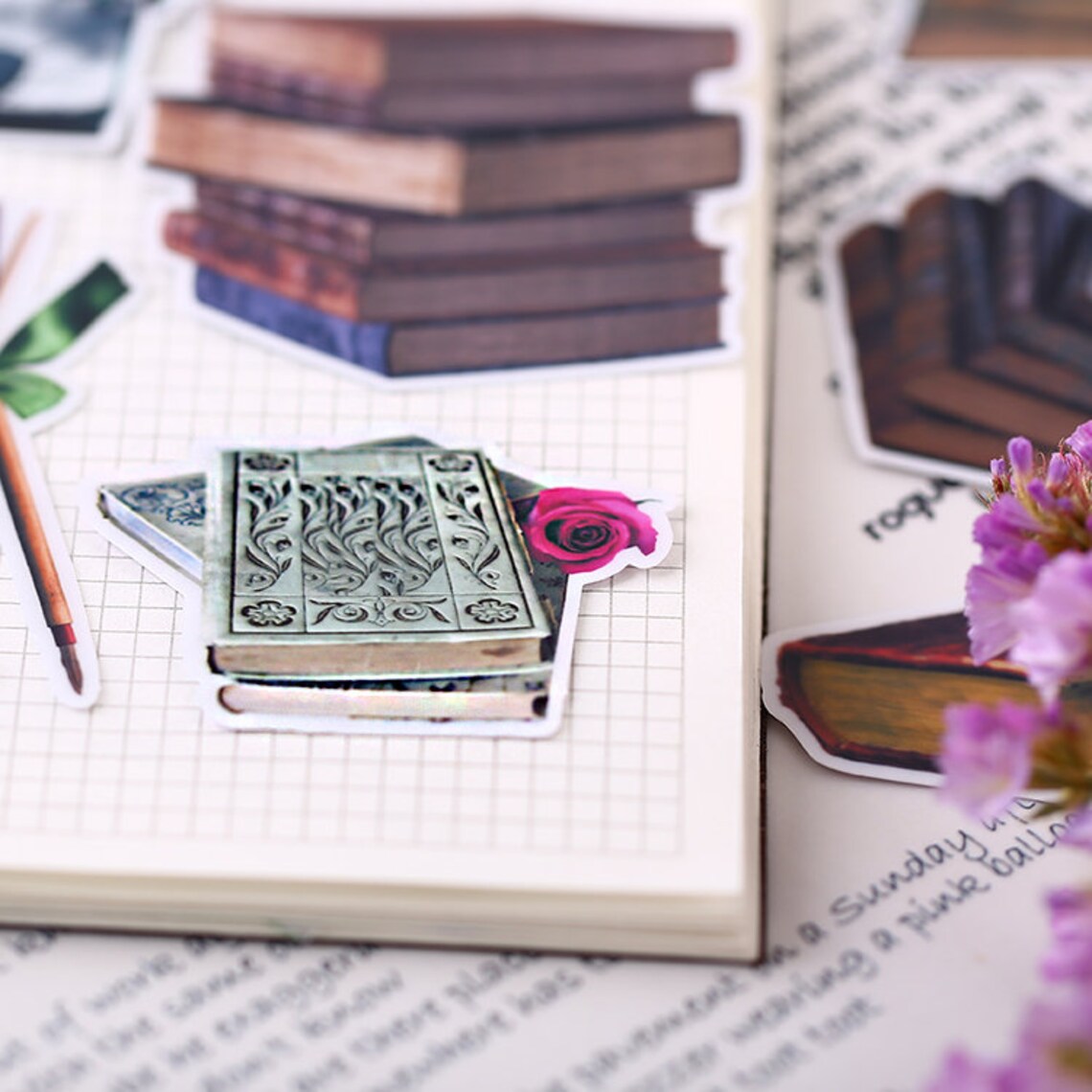 Vintage Book Letter Stickers Dictionary Bible Notebook Flower Stickers ...