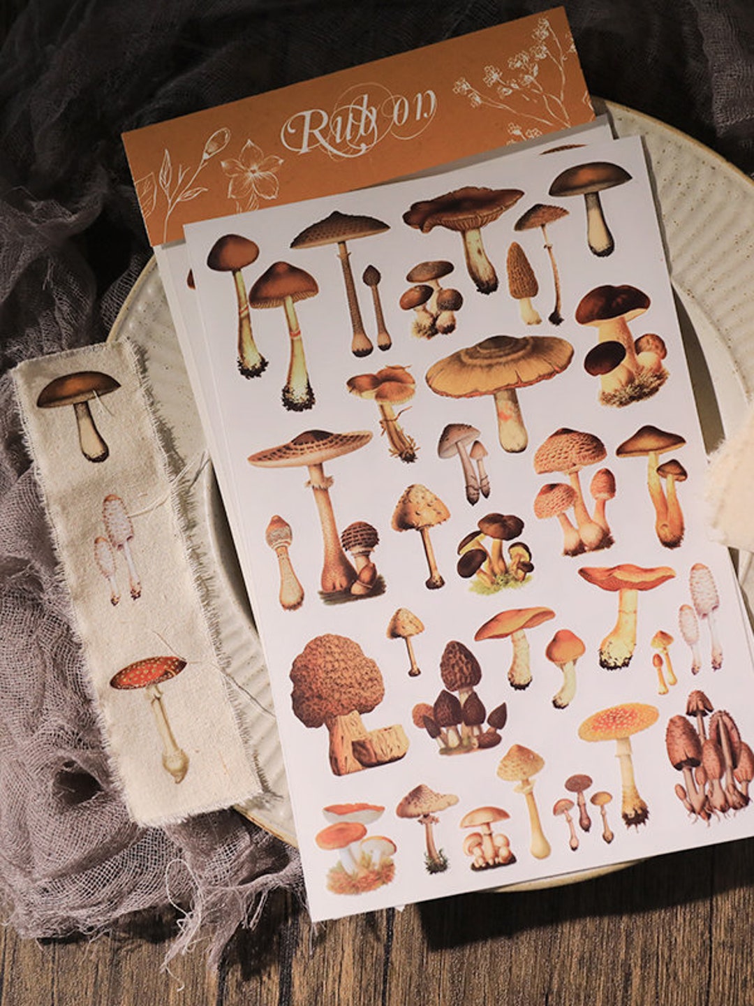 Rub-on Stickers | 2 Sheets Mushroom Plant Watercolor Butterflies Rub on ...