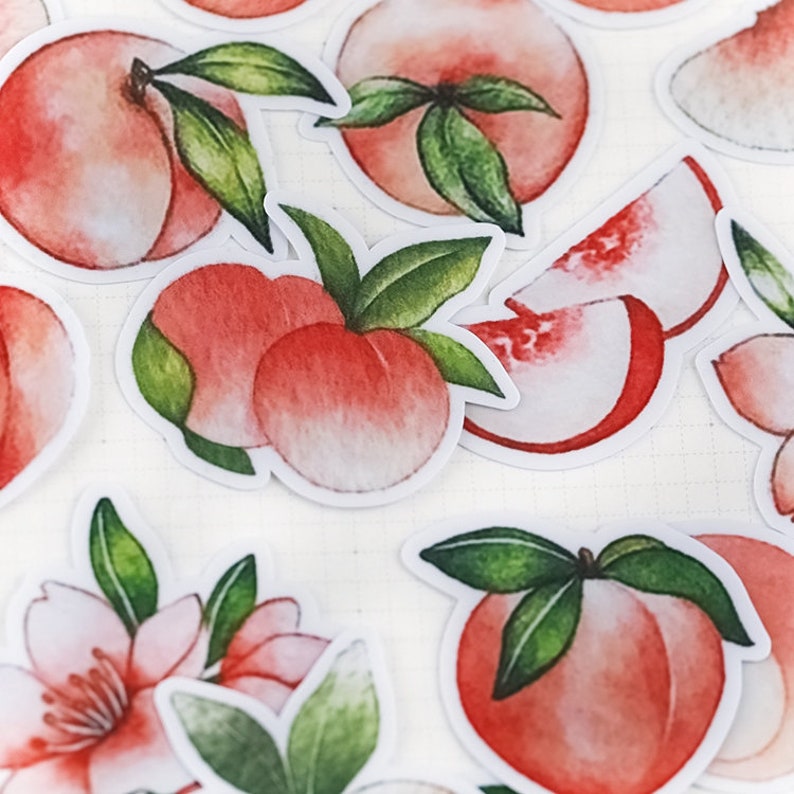Peach Sticker | Fruit Pink Peaches Plant Sweet Juicy Summer Die Cut ...