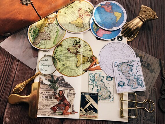 Vintage Map Themed Decorative Stickers Die Cut Stickers | Etsy