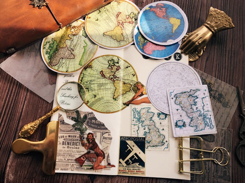 Vintage Map Themed Decorative Stickers Die Cut Stickers | Etsy