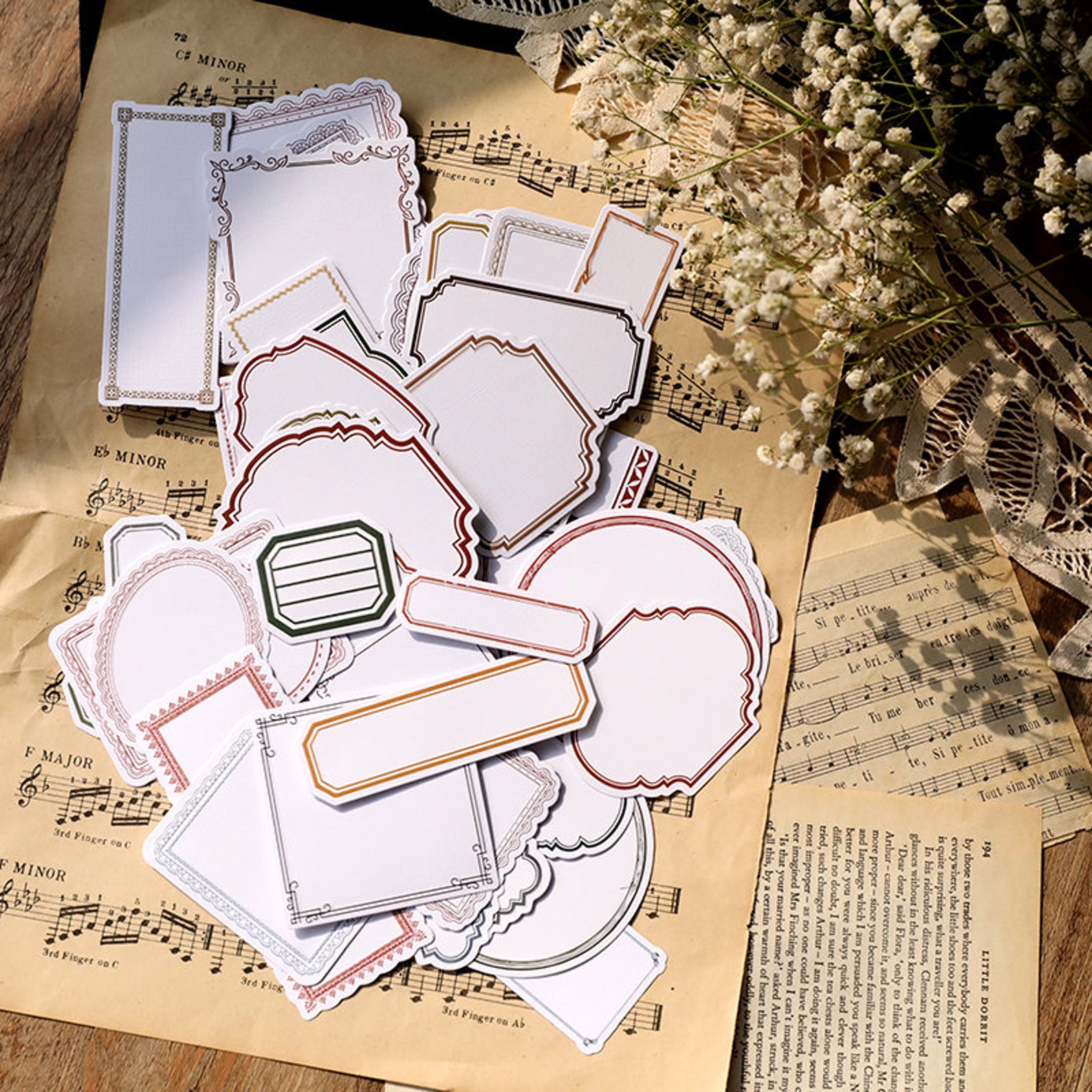 50pcs/pack Vintage Label Sticker Junk Journal Kit Pack, Canvas Texture ...