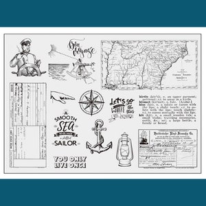 Cling Rubber Stamp Set / Rubber Stamps / Sailor Map Sailing Caption ...