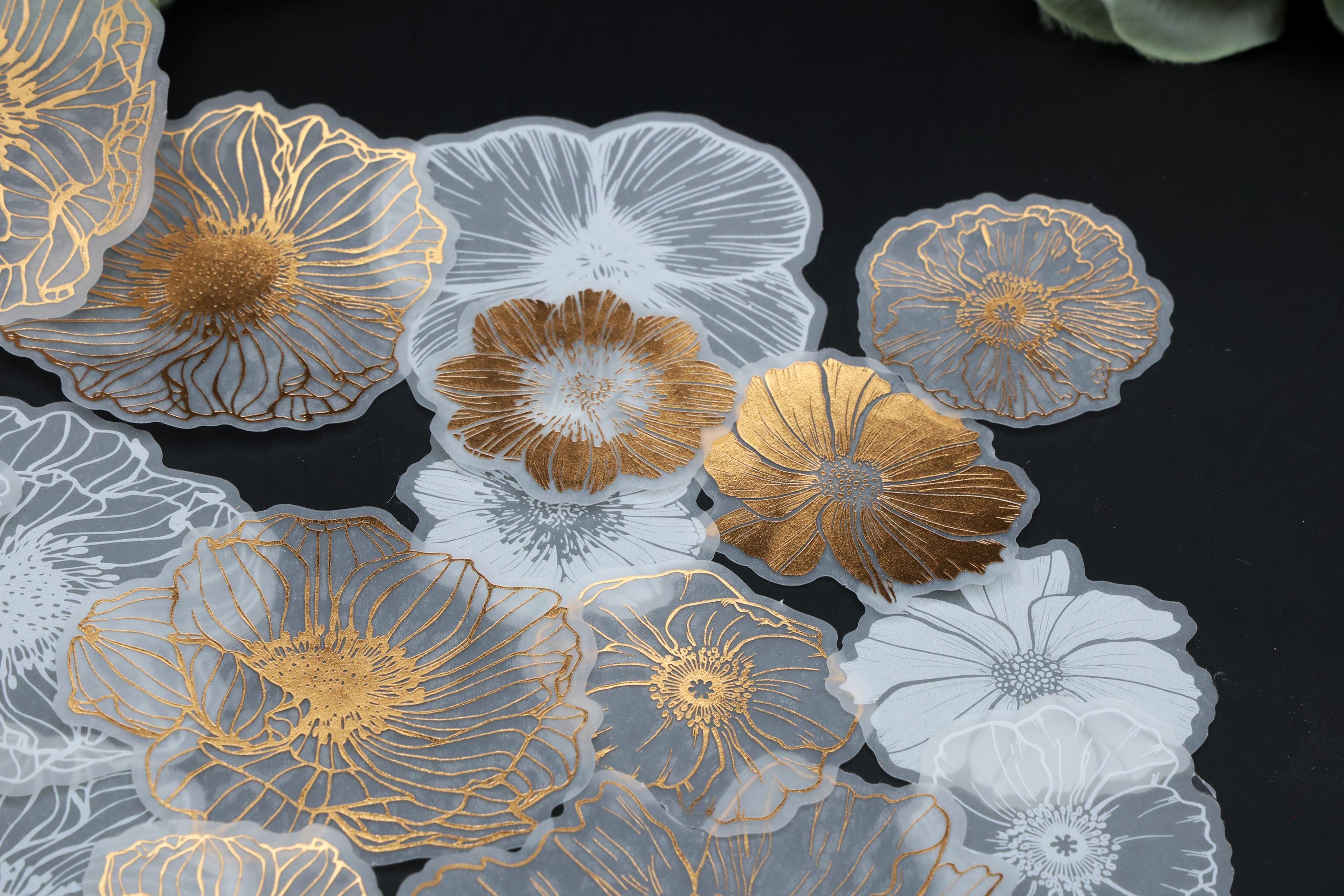 20pcs Flower Vellum Stickers | Gold Foil Flower Series Floral Botanical ...